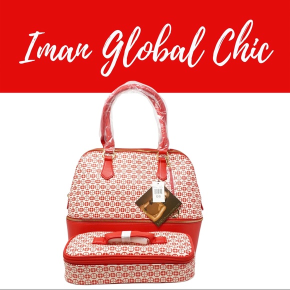 IMAN | Bags | Iman Global Chic Womens Logo Print Dome Satchel Cosmetic ...
